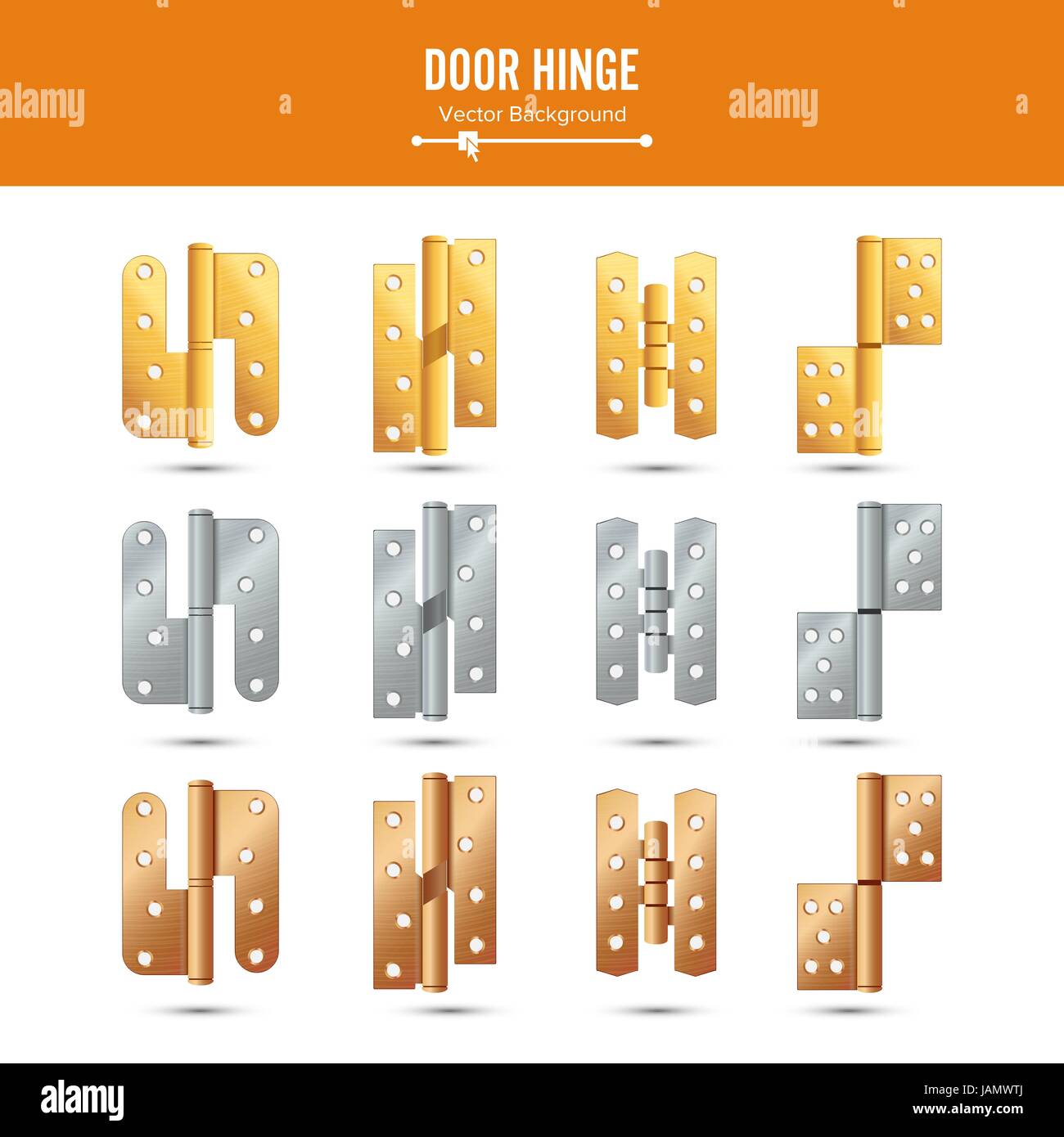 Door Hinge Vector. Set Classic And Industrial Ironmongery Isolated On ...