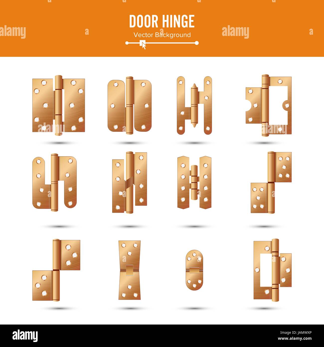 Door Hinge Vector. Set Classic And Industrial Ironmongery Isolated On ...