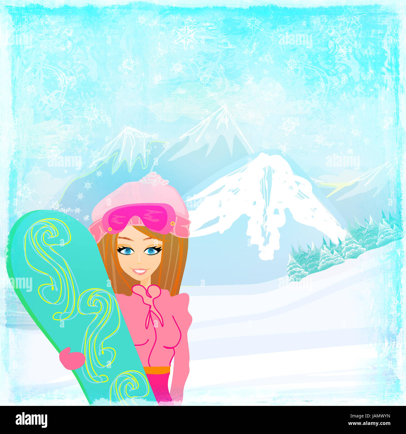 Girl with the snowboard Stock Photo - Alamy