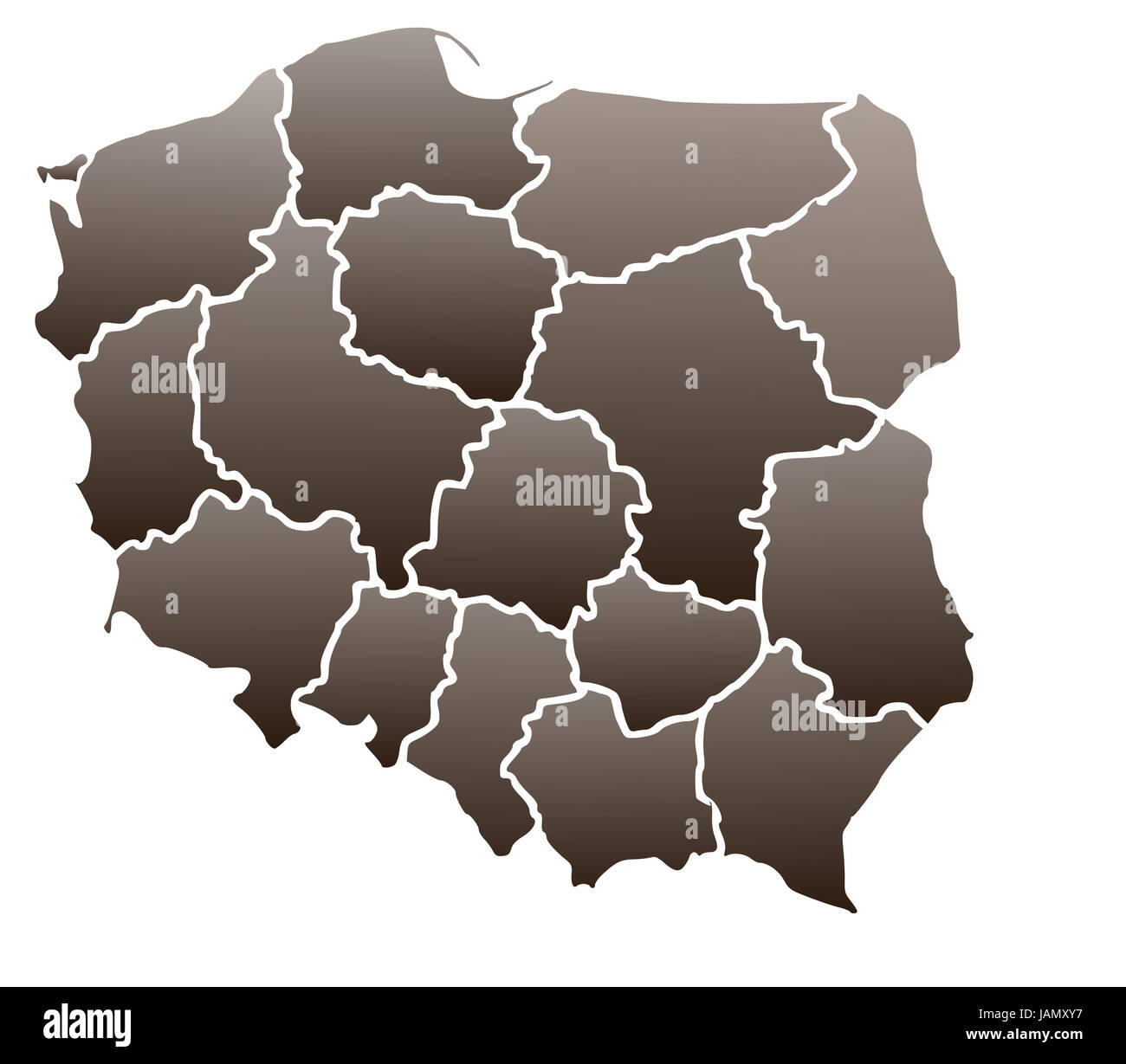 Map of Poland in a brown color isolated on a white background with 16 ...