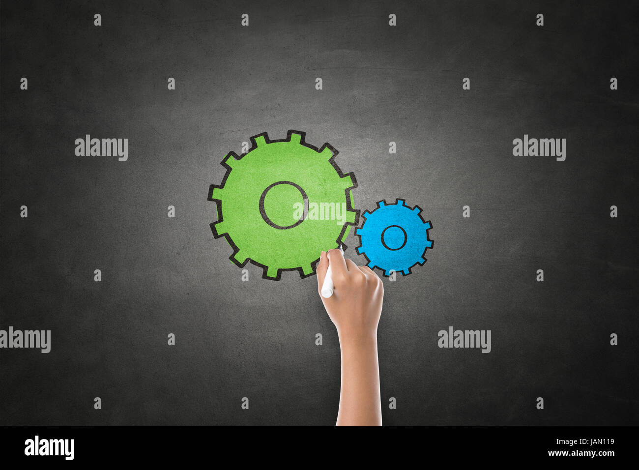 Woman hand writing gears icon concept on blackboard Stock Photo - Alamy