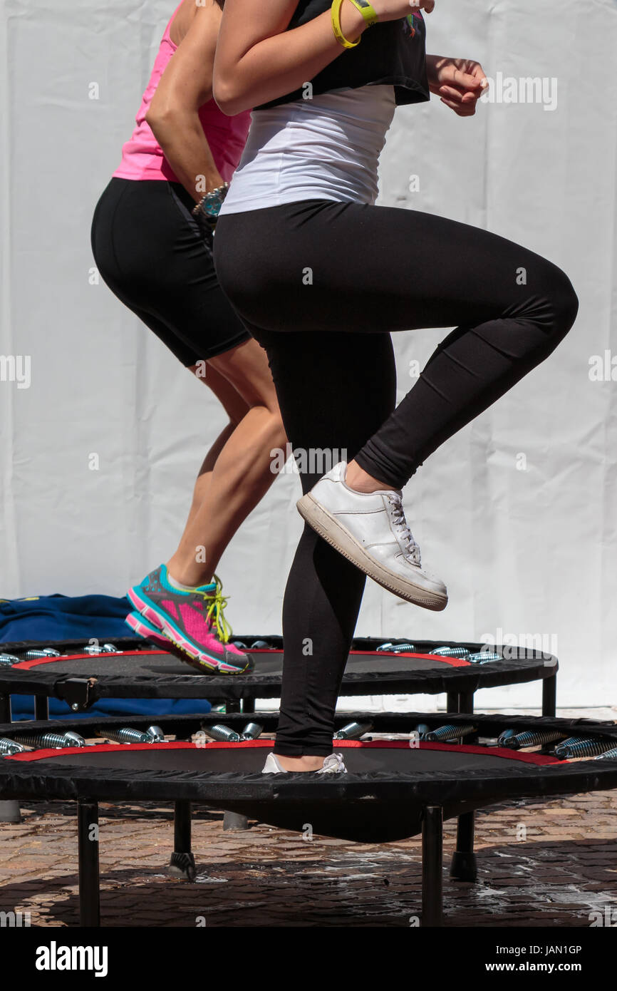 Aerobics class trampoline hi-res stock photography and images - Alamy