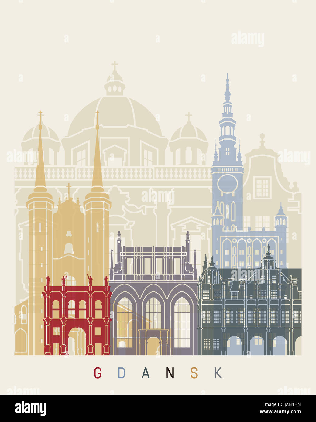 Gdansk skyline poster in editable vector file Stock Photo - Alamy