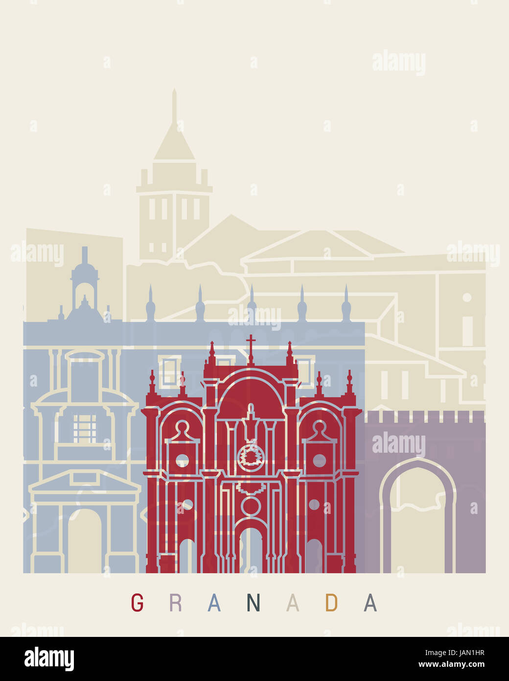 Granada skyline poster in editable vector file Stock Photo - Alamy