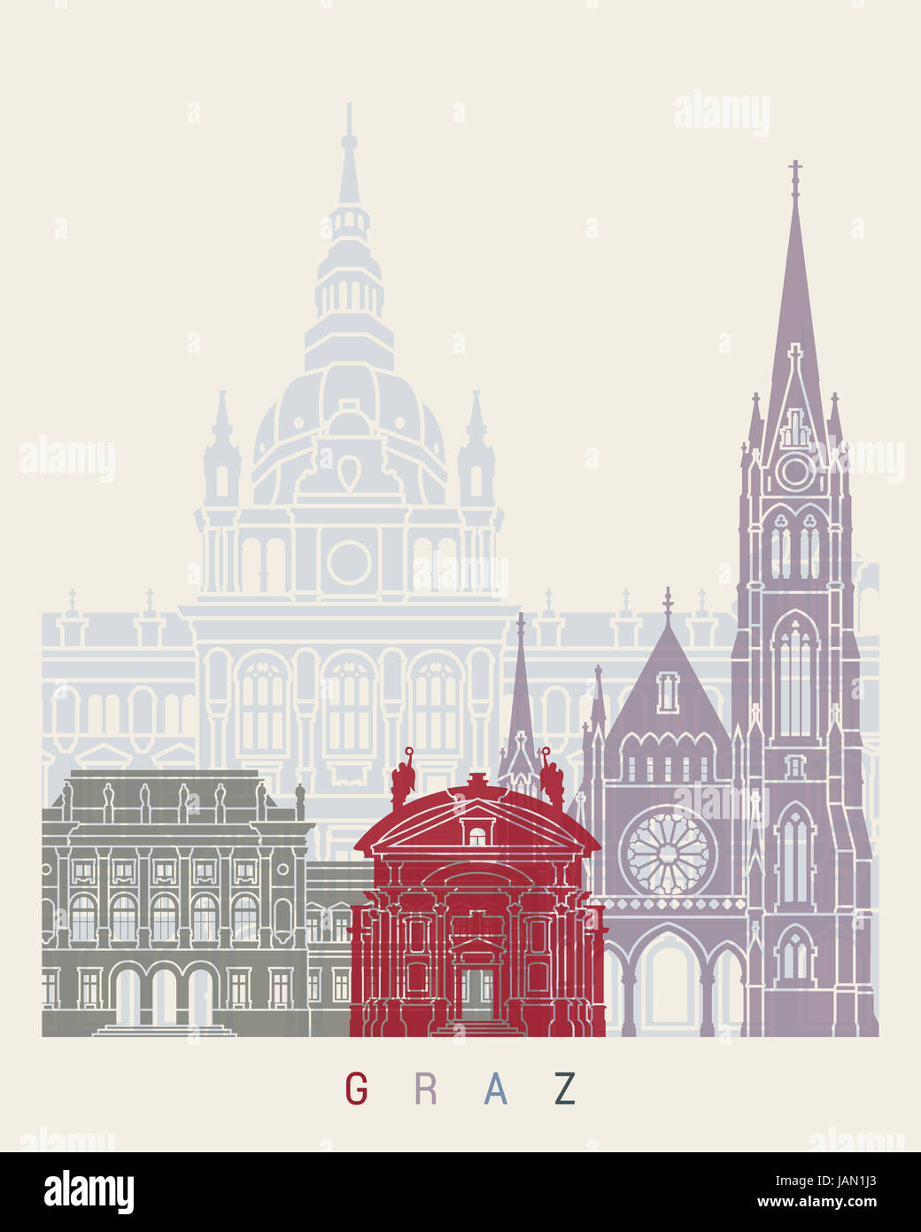 Graz skyline poster in editable vector file Stock Photo - Alamy