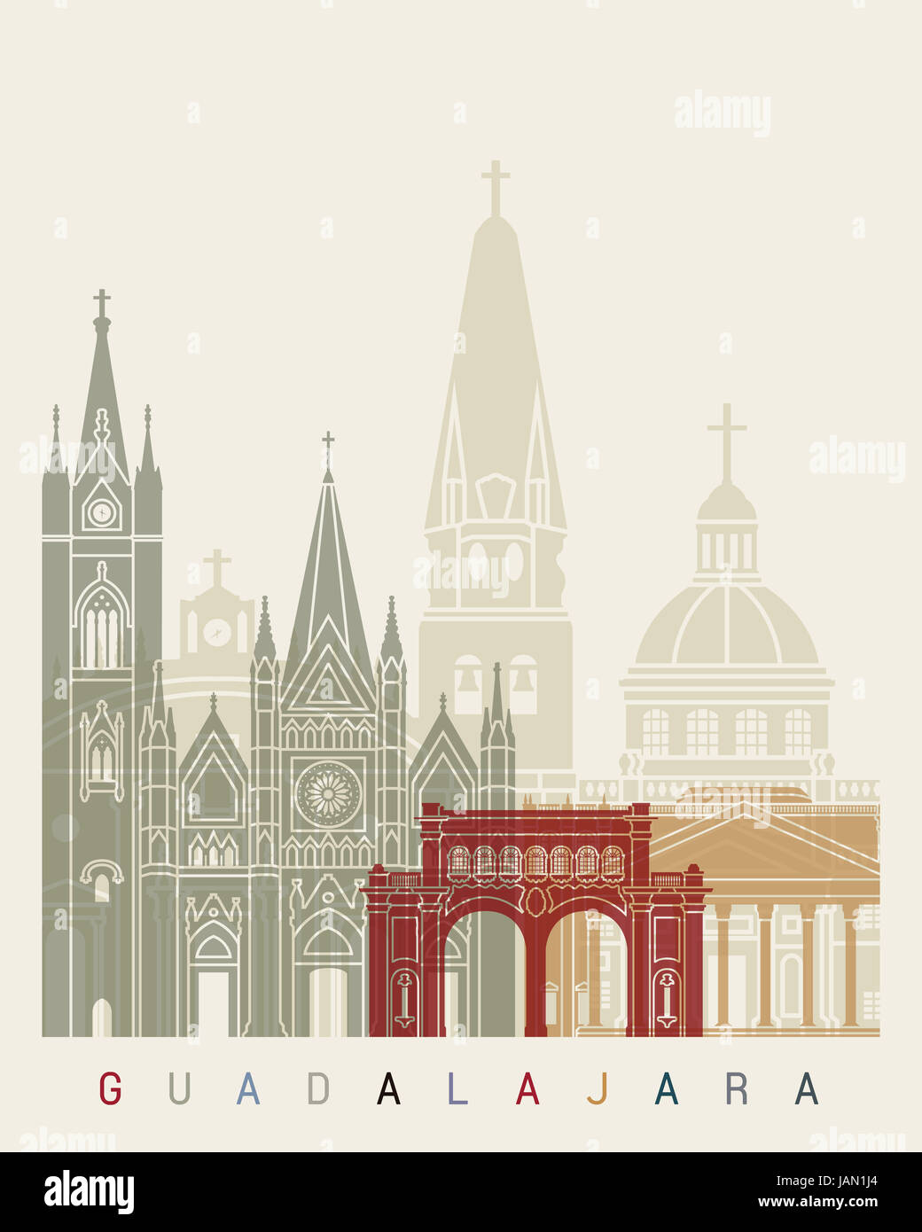 Guadalajara skyline poster in editable vector file Stock Photo - Alamy