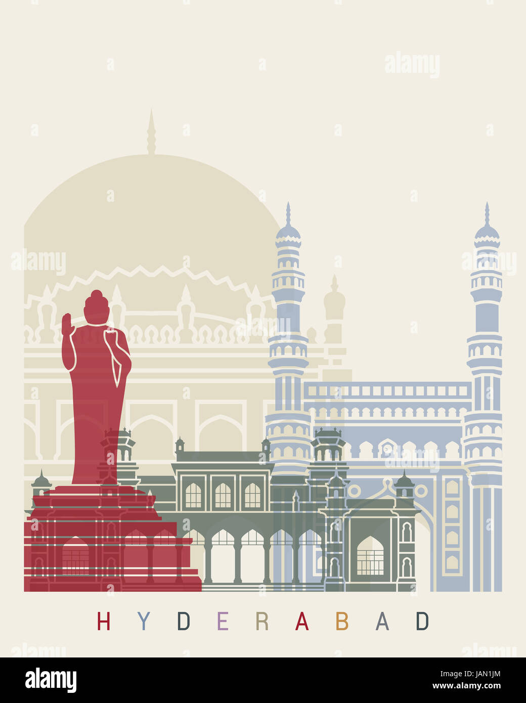Hyderabab skyline poster in editable vector file Stock Photo - Alamy