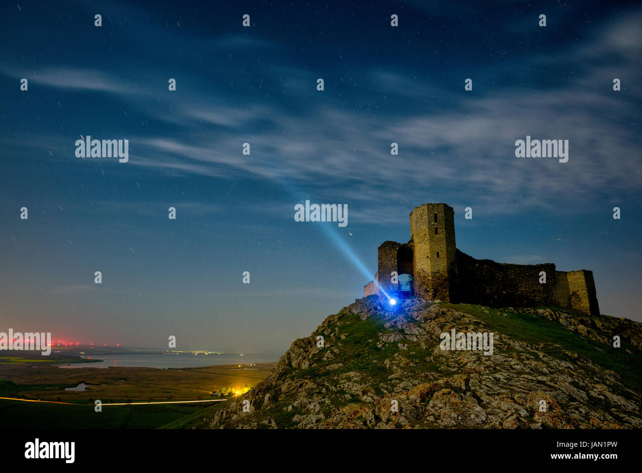 Old castle on hill in the night Stock Photo - Alamy