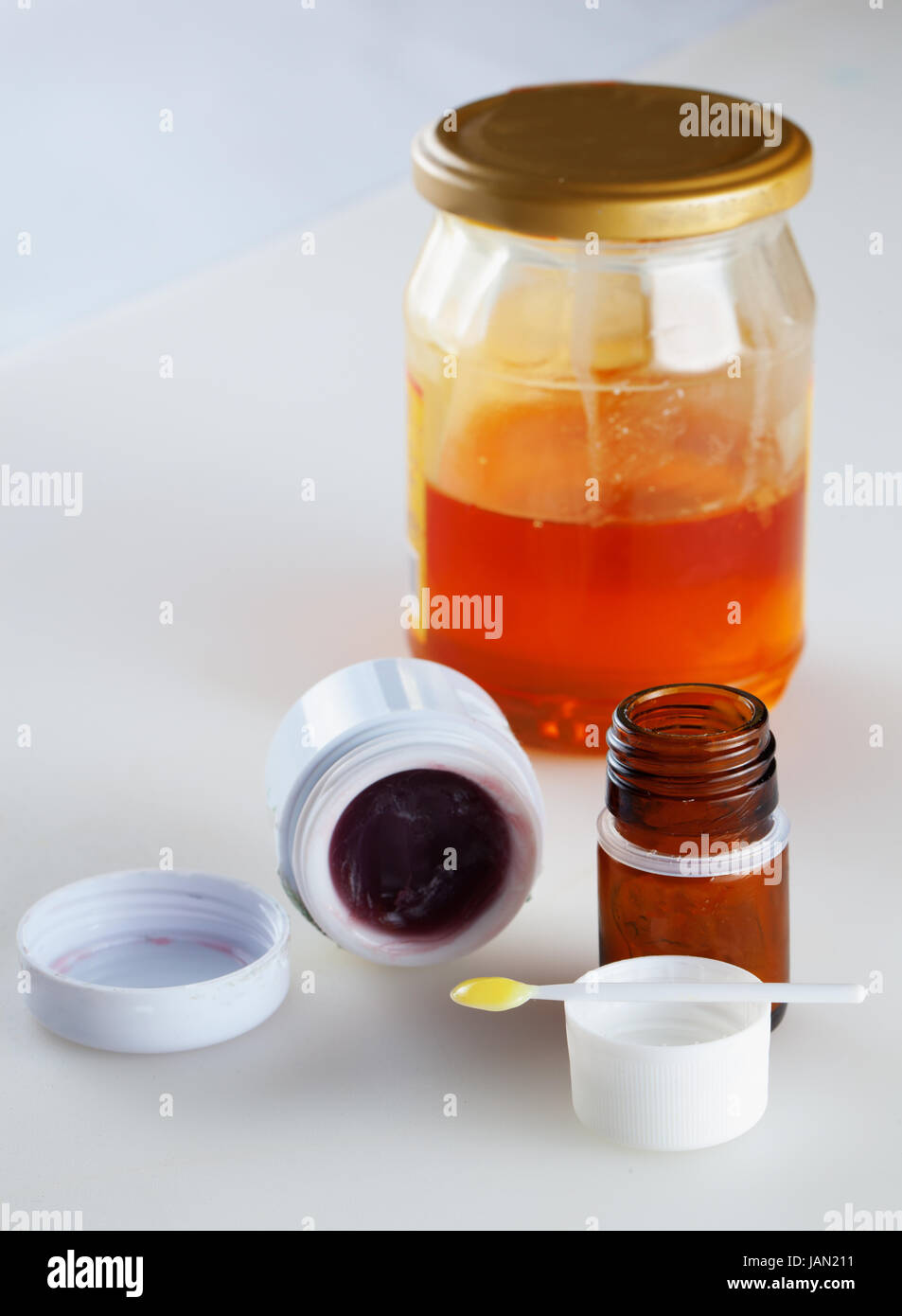 Bee products: royal jelly, bee venom and honey Stock Photo - Alamy