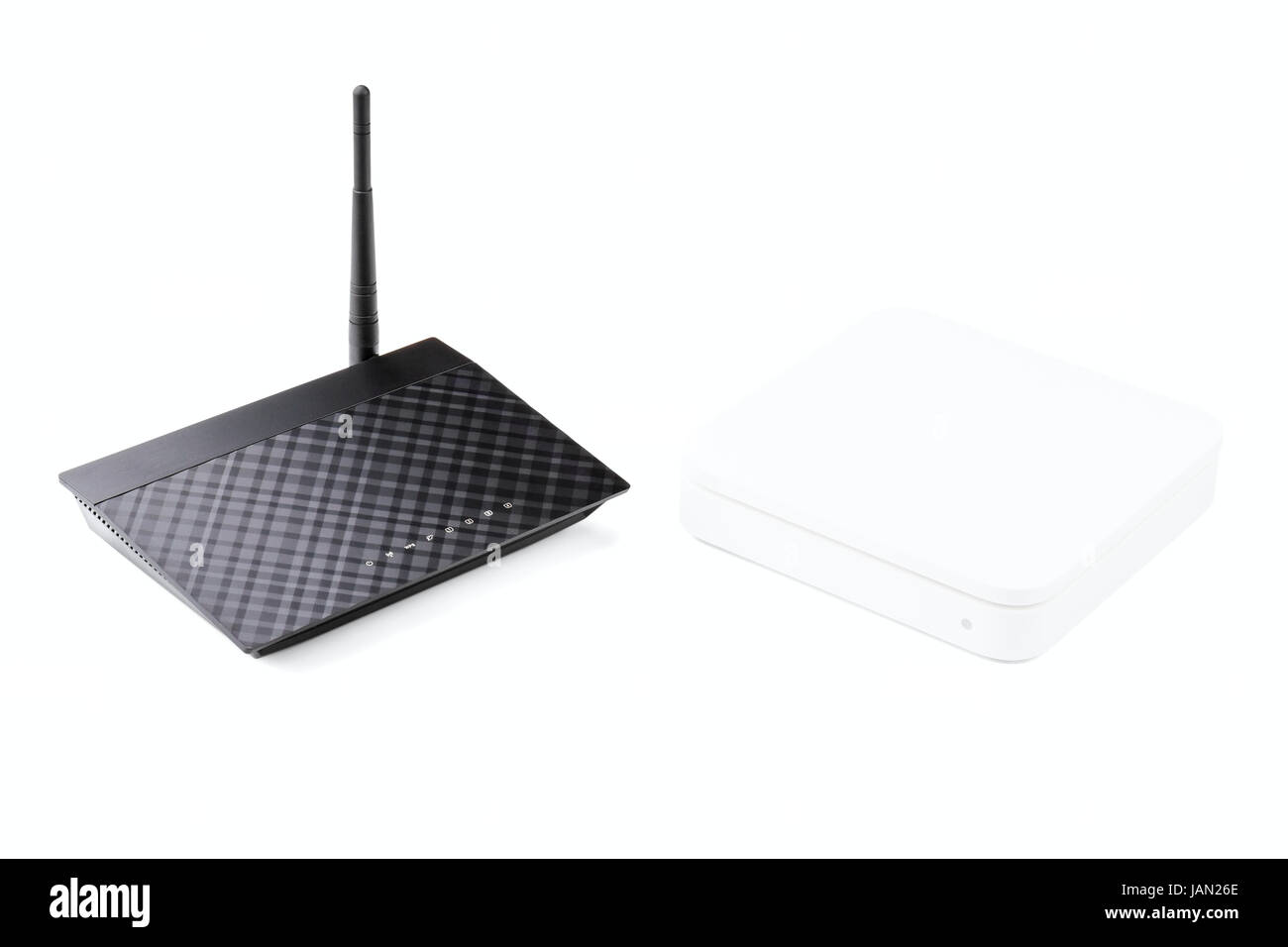 White and black wireless routers isolated on a white background Stock ...