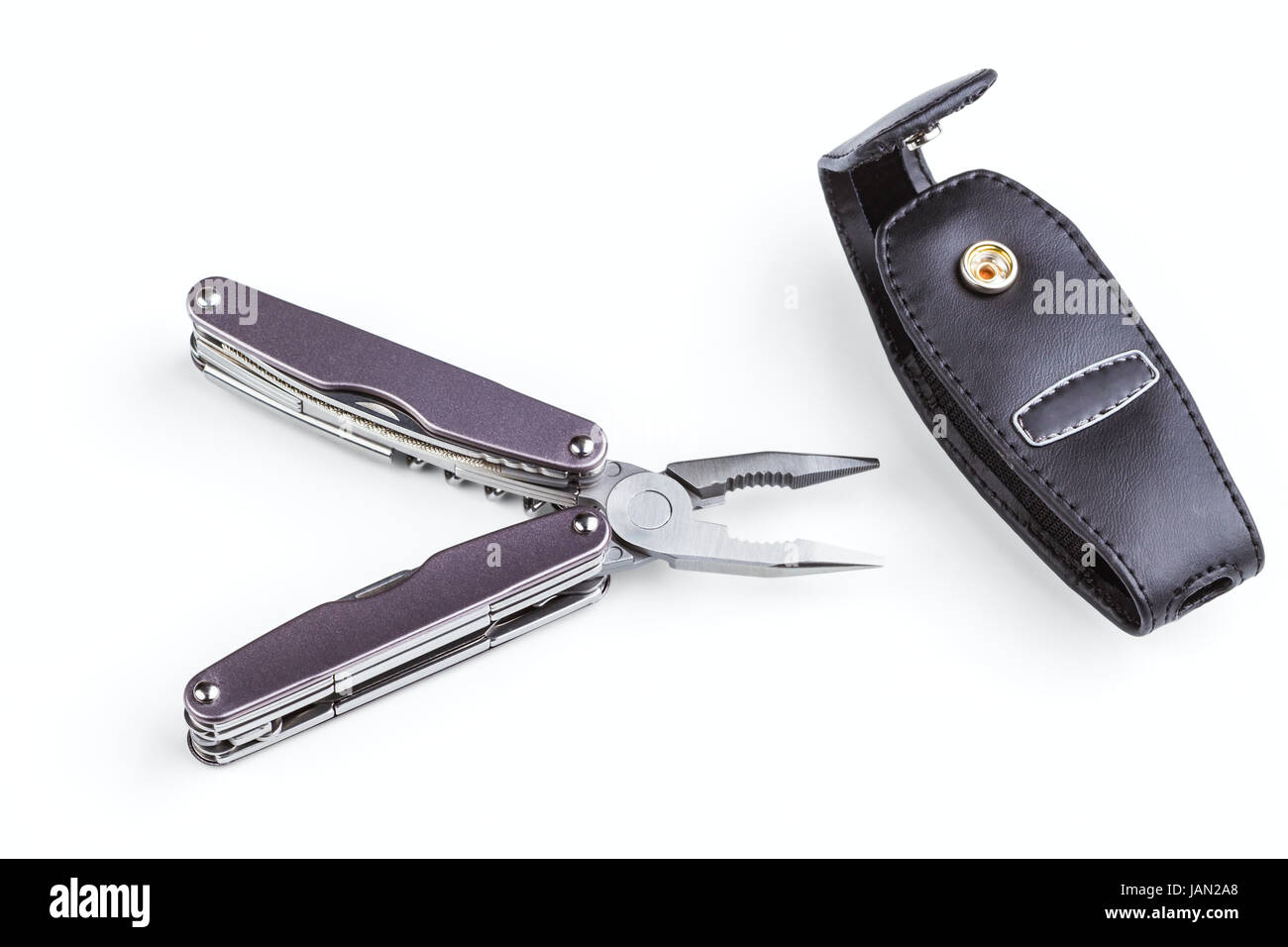 steel folding multitool isolated on a white background Stock Photo - Alamy