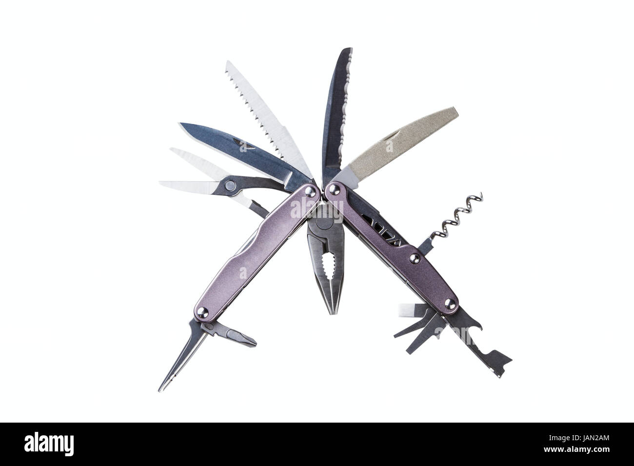 steel folding multitool isolated on white background Stock Photo - Alamy