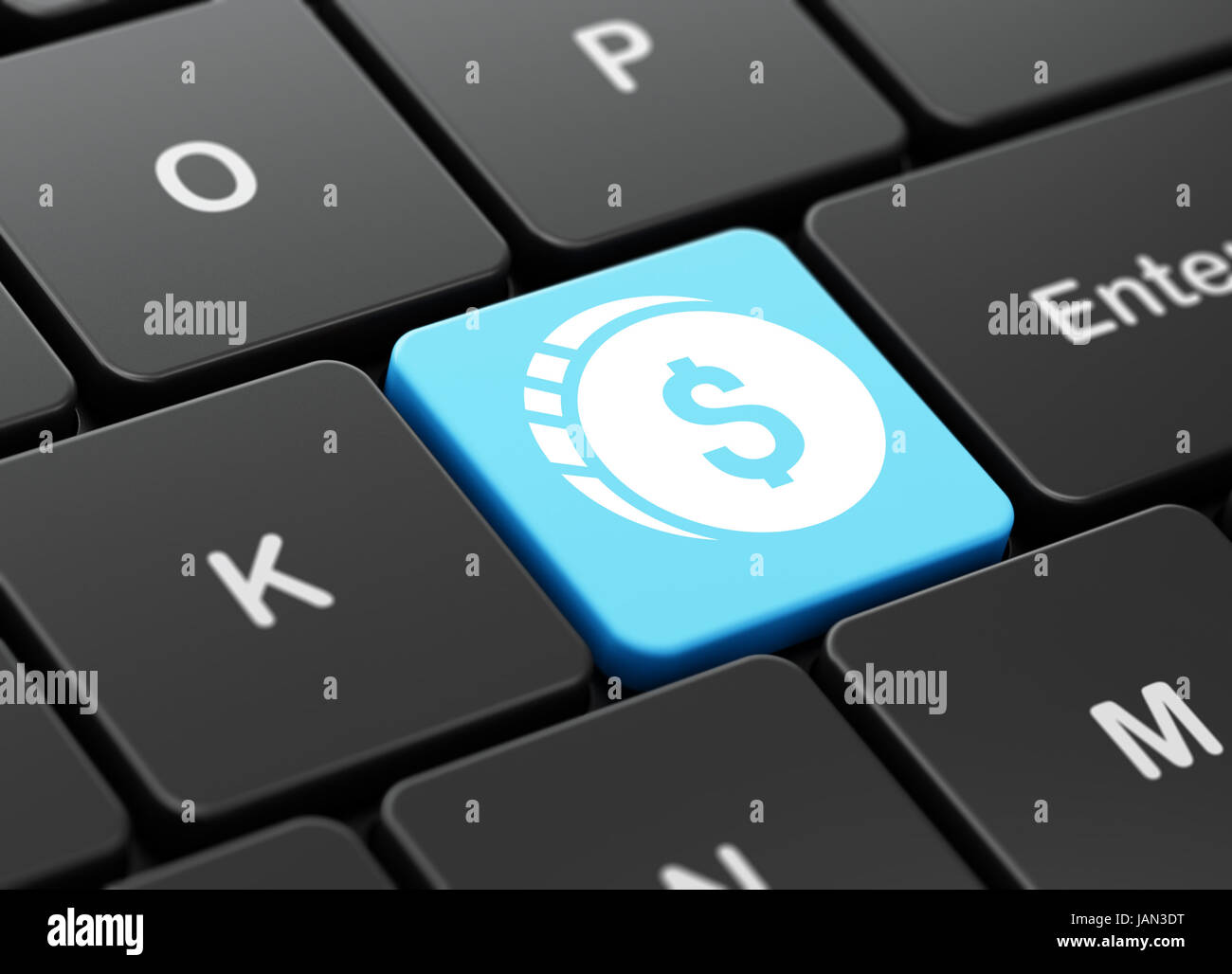 Money concept: computer keyboard with Dollar Coin icon on enter button ...