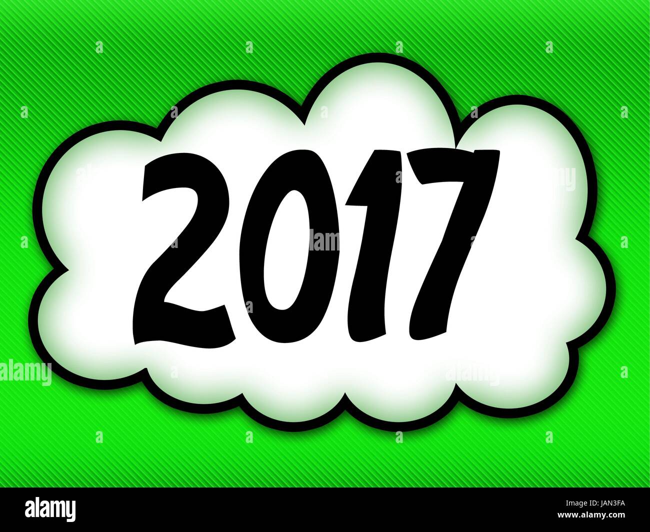 Comic style cloud with 2017 writing on bright green background ...