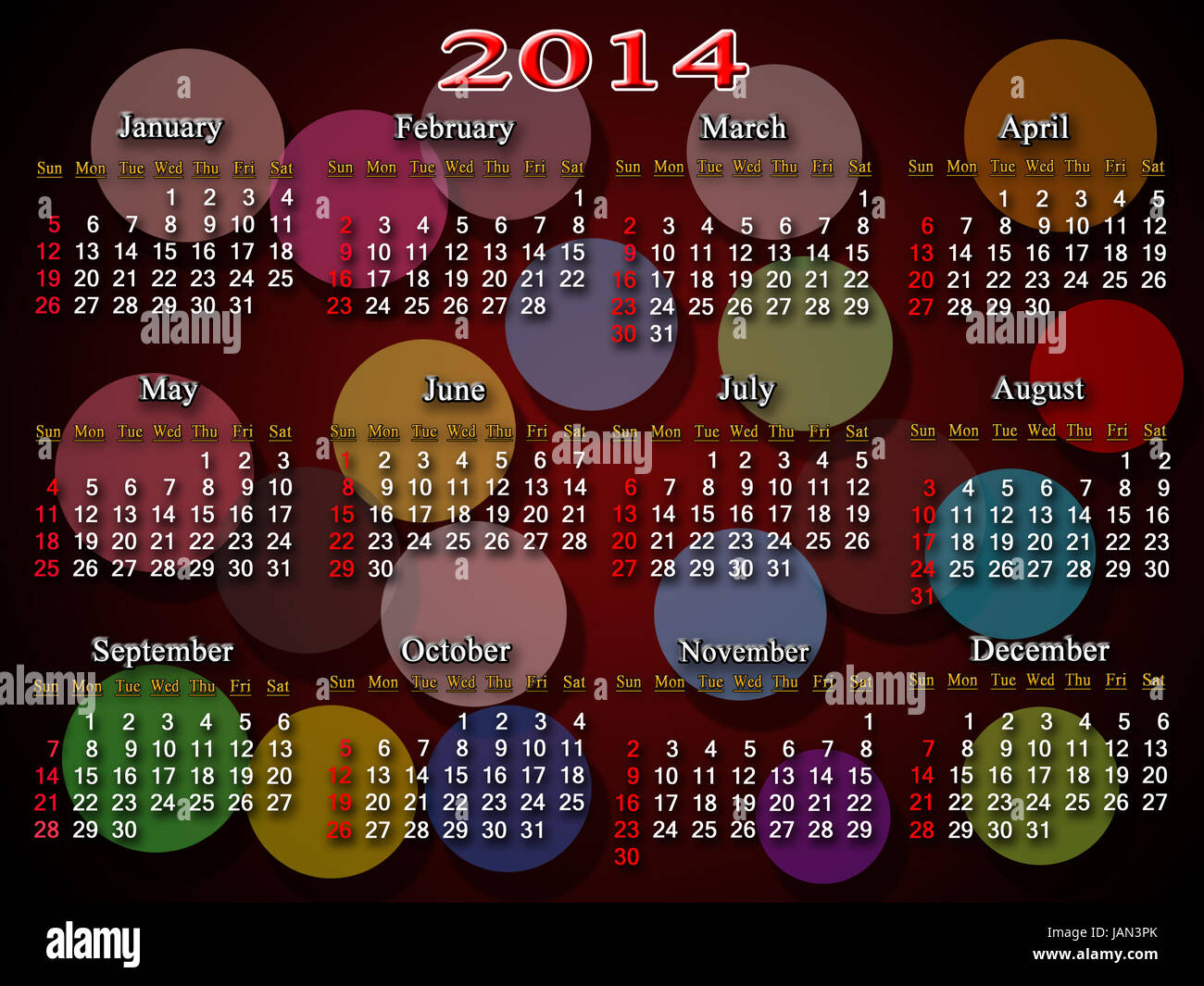 simple and accurate calendar for 2014 year on the white background ...