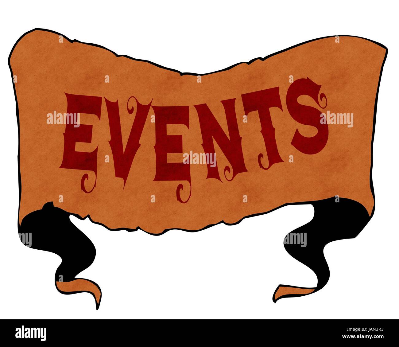 EVENTS written with vintage font on cartoon vintage ribbon ...