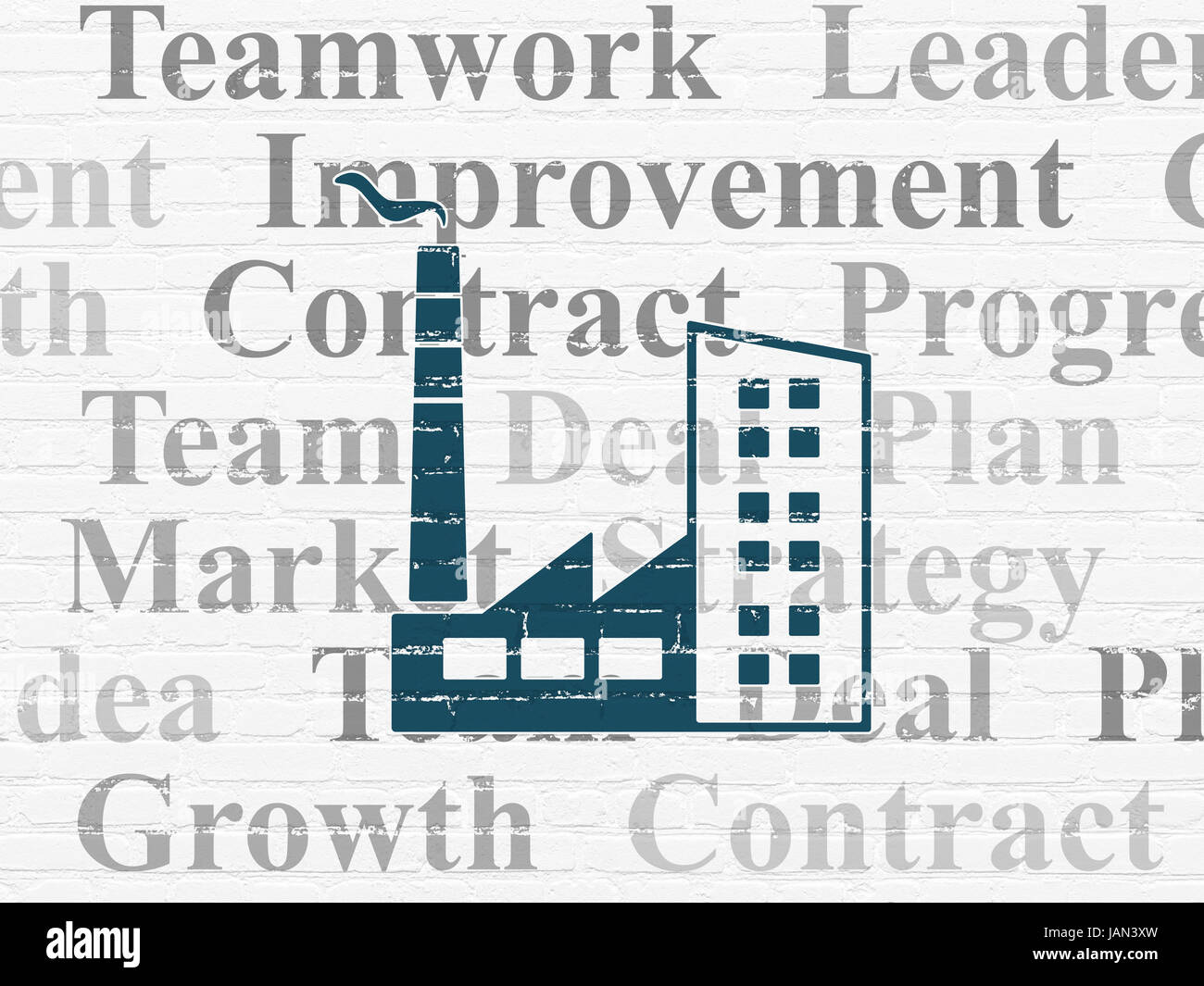 Business concept: Painted blue Industry Building icon on White Brick ...