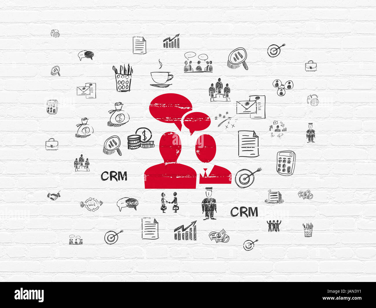 Business concept: Painted red Business Meeting icon on White Brick wall ...