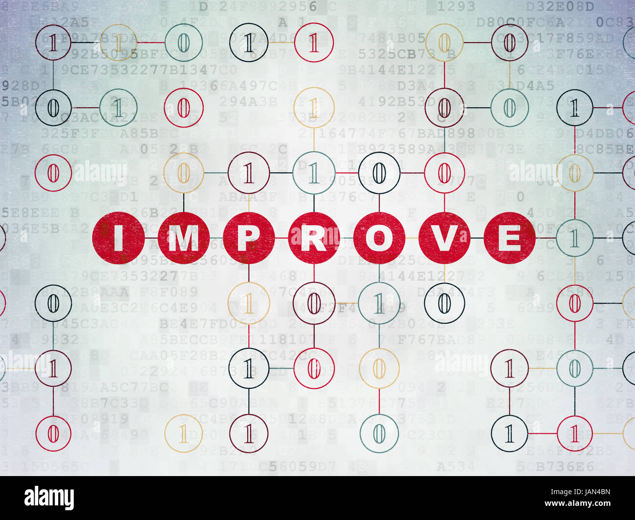 Finance concept: Painted red text Improve on Digital Data Paper background with Binary Code ...
