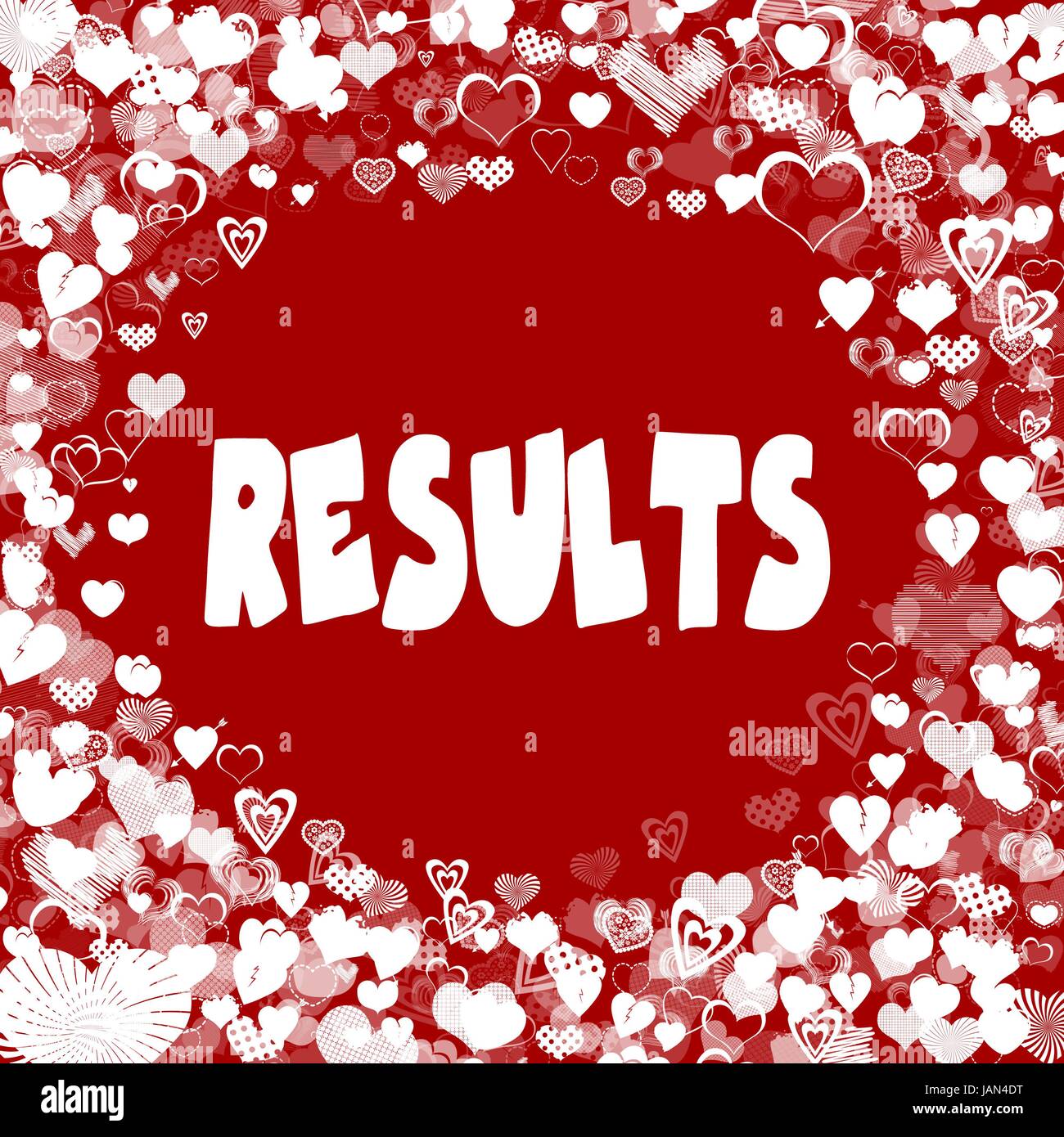 Hearts frame with RESULTS text on red background. Illustration Stock ...