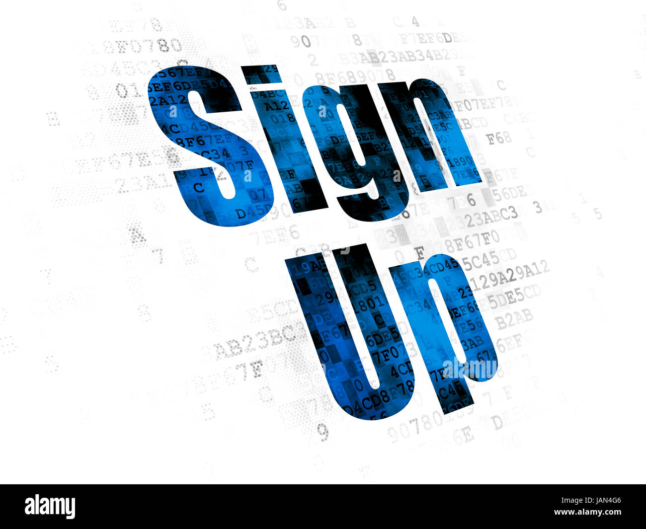 Web development concept: Pixelated blue text Sign Up on Digital ...