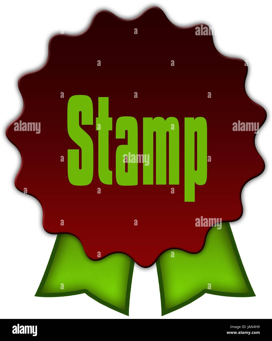 STAMP on red seal with green ribbons. Illustration Stock Photo - Alamy