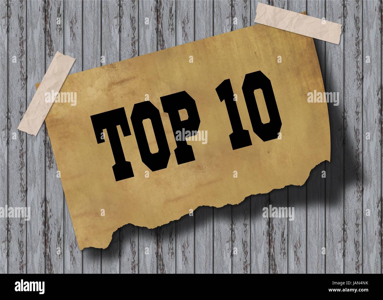 Old brown paper with TOP 10 text on wooden background. Illustration ...