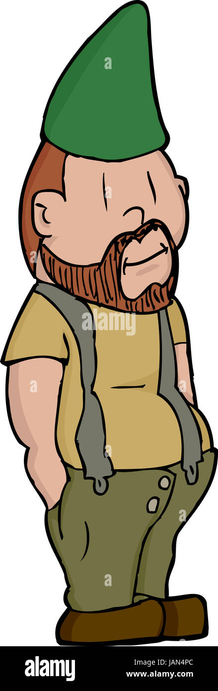 Cute smiling gnome with hands in pockets over white background Stock ...