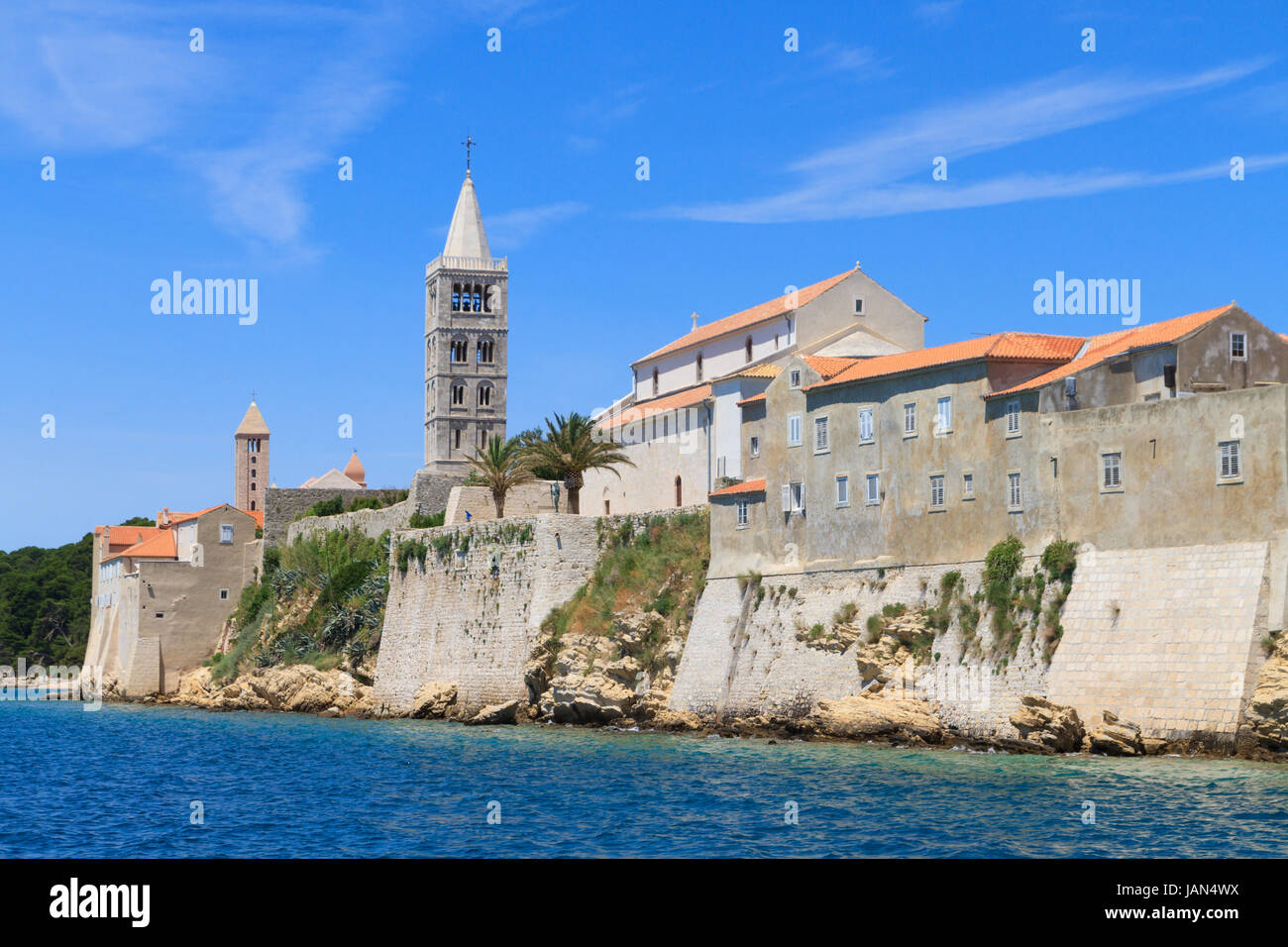 Croatian island of Rab, view on city and fortifications, Croatia Stock ...