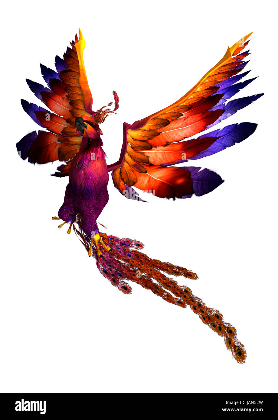 3D digital render of a flying phoenix isolated on white background ...