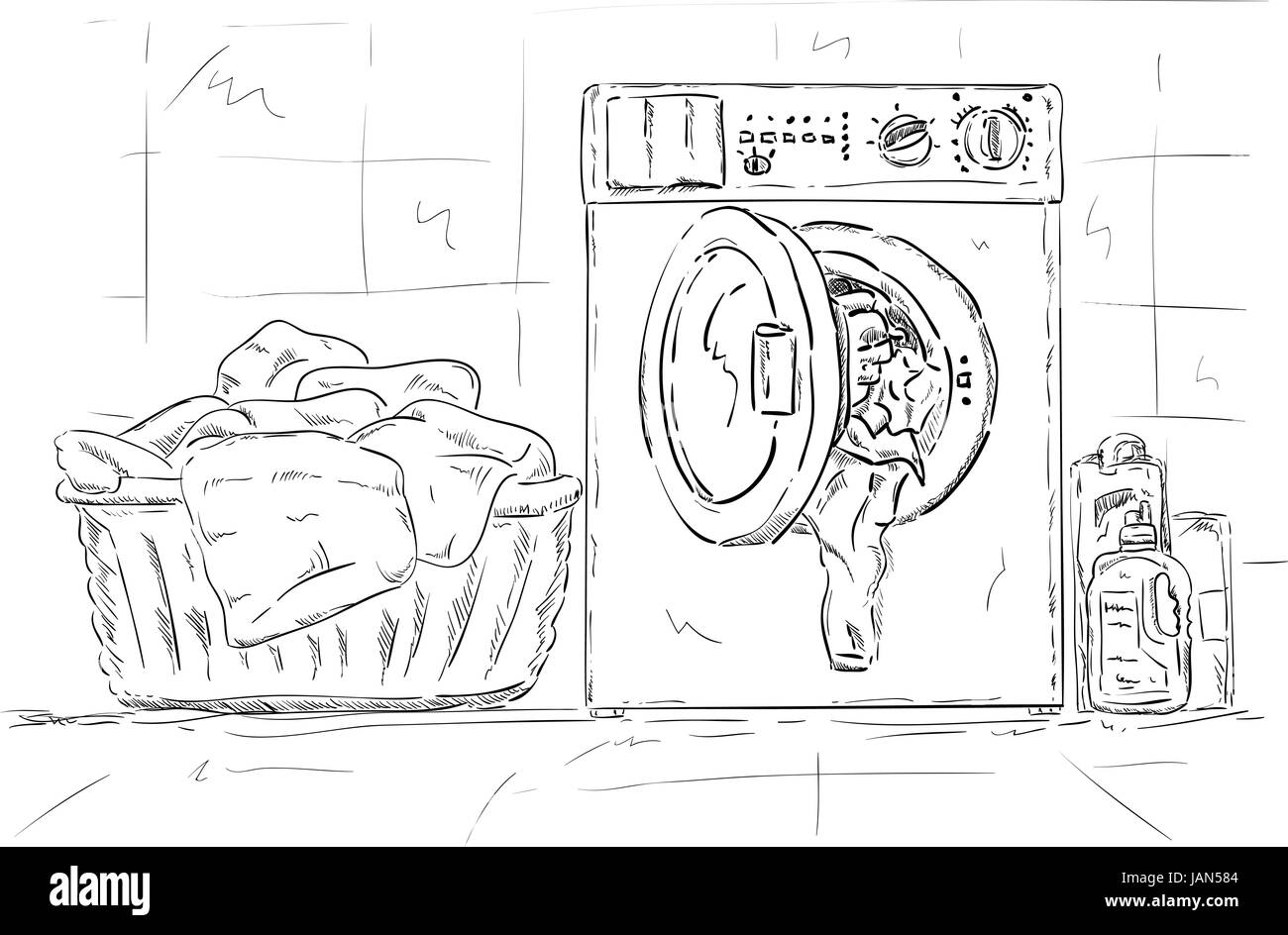 vector - washing machine and clothes at Bathroom Stock Photo - Alamy