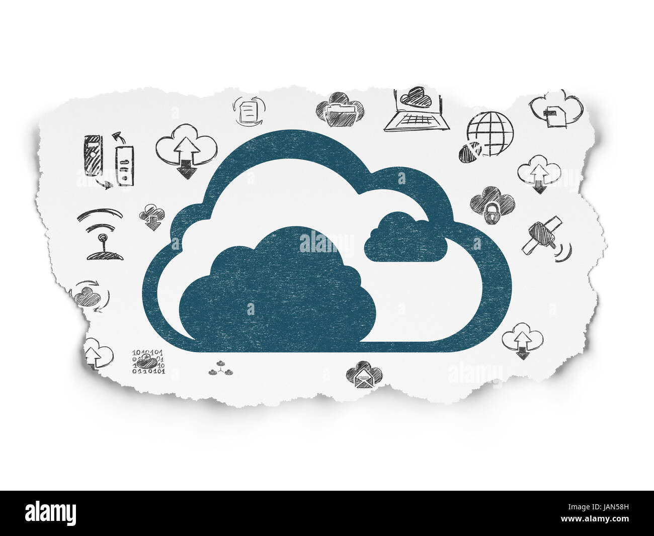Cloud technology concept: Painted blue Cloud icon on Torn Paper ...