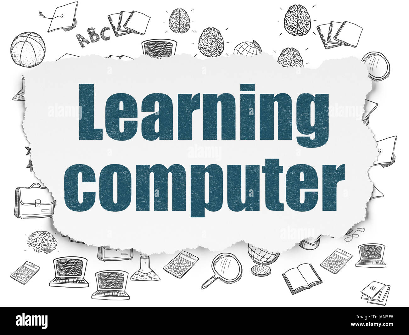 Education concept: Painted blue text Learning Computer on Torn Paper ...