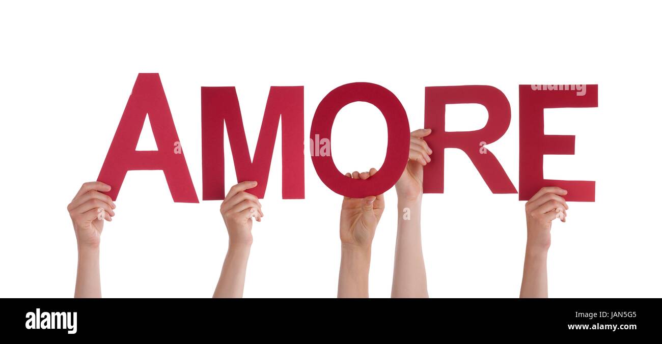 Many People Holding the Italian Word Amore Which Means Love, with Red ...