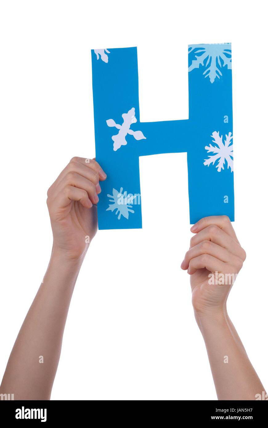 Two Hands Holding the Blue and Snowy Letter H, Isolated Stock Photo - Alamy