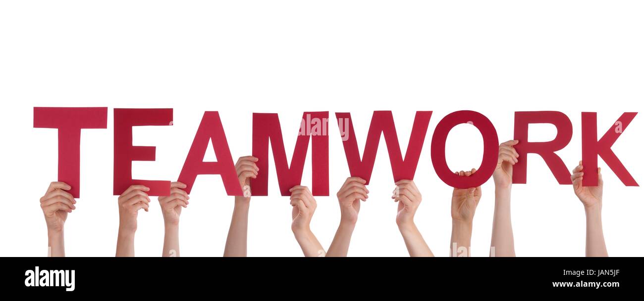 Many People Holding the Red Letters Teamwork Altogether, Isolated Stock ...