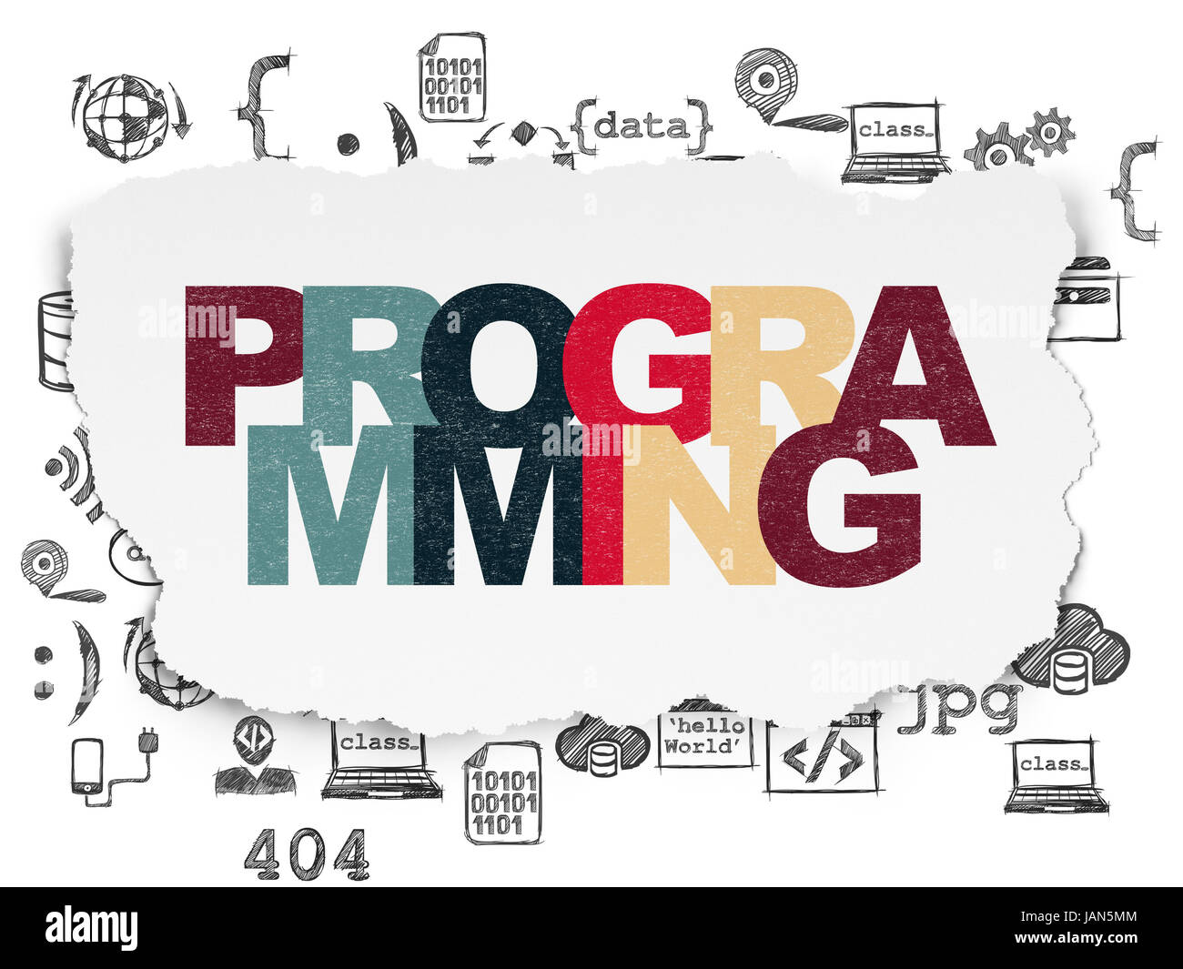 Database concept: Painted multicolor text Programming on Torn Paper ...