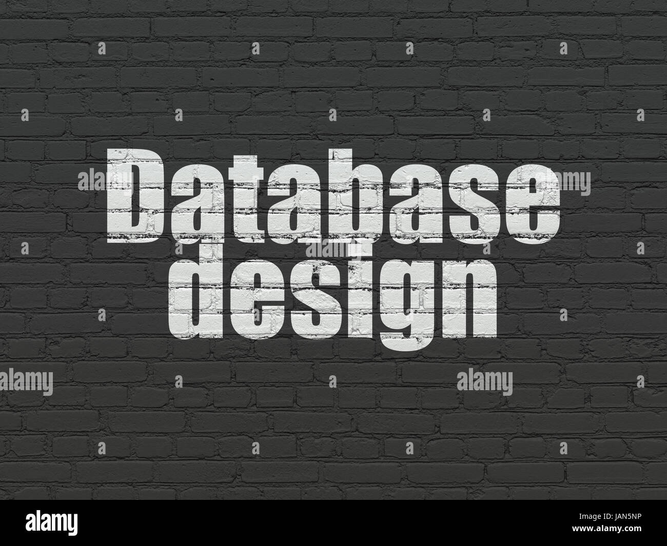Software concept: Painted white text Database Design on Black Brick wall background Stock Photo ...