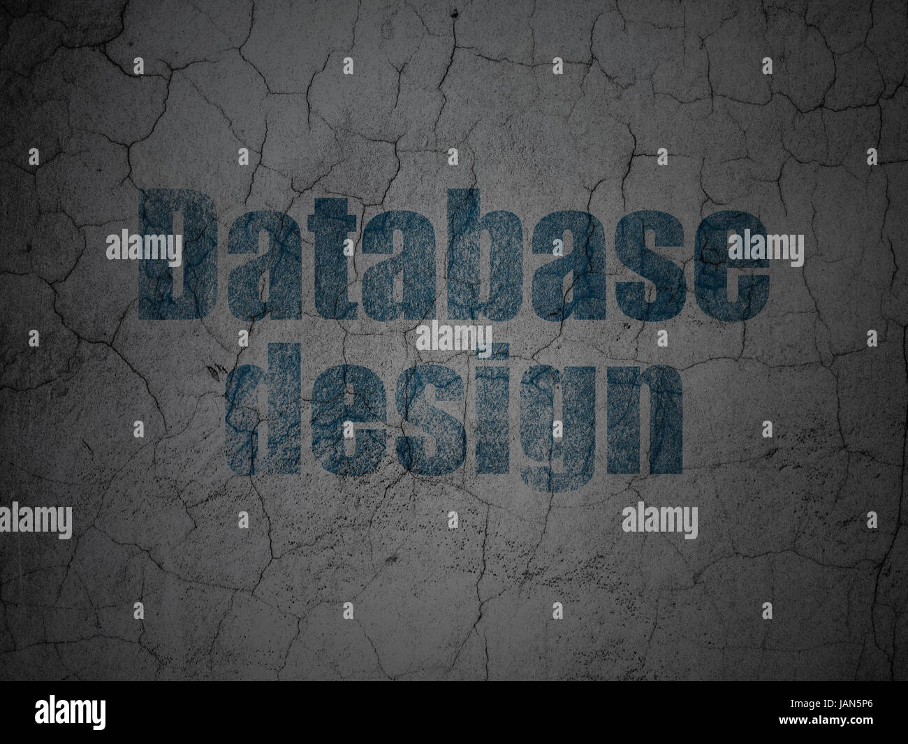 Software concept: Blue Database Design on grunge textured concrete wall ...