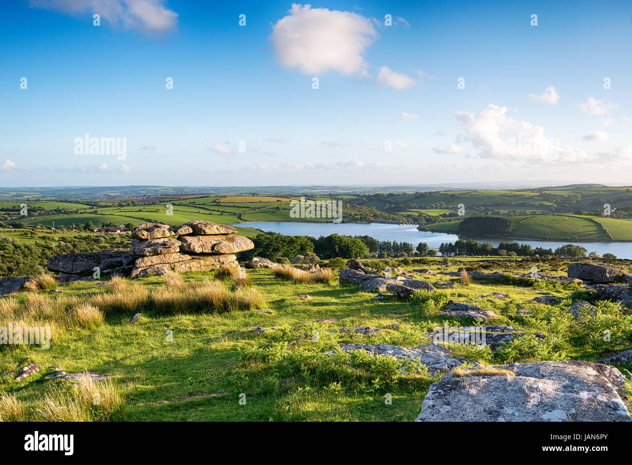 Looking out over the Cornwall countryside from the top of Tregarrick ...