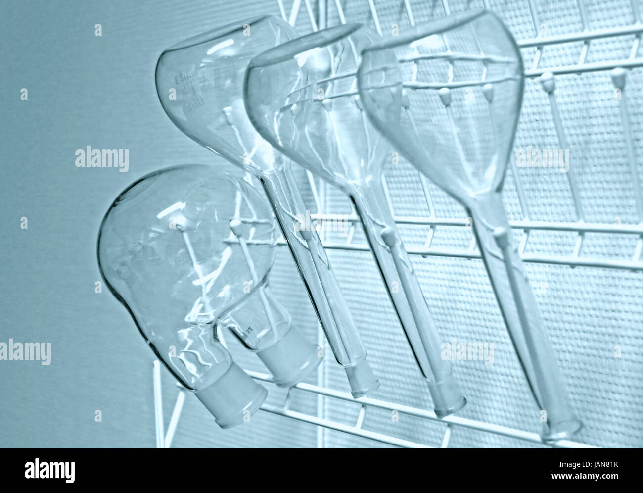 round flasks on a drip tray in the laboratory Stock Photo - Alamy
