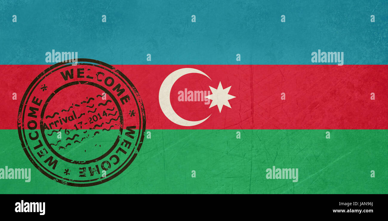 Welcome to Azerbaijan flag with passport stamp Stock Photo - Alamy