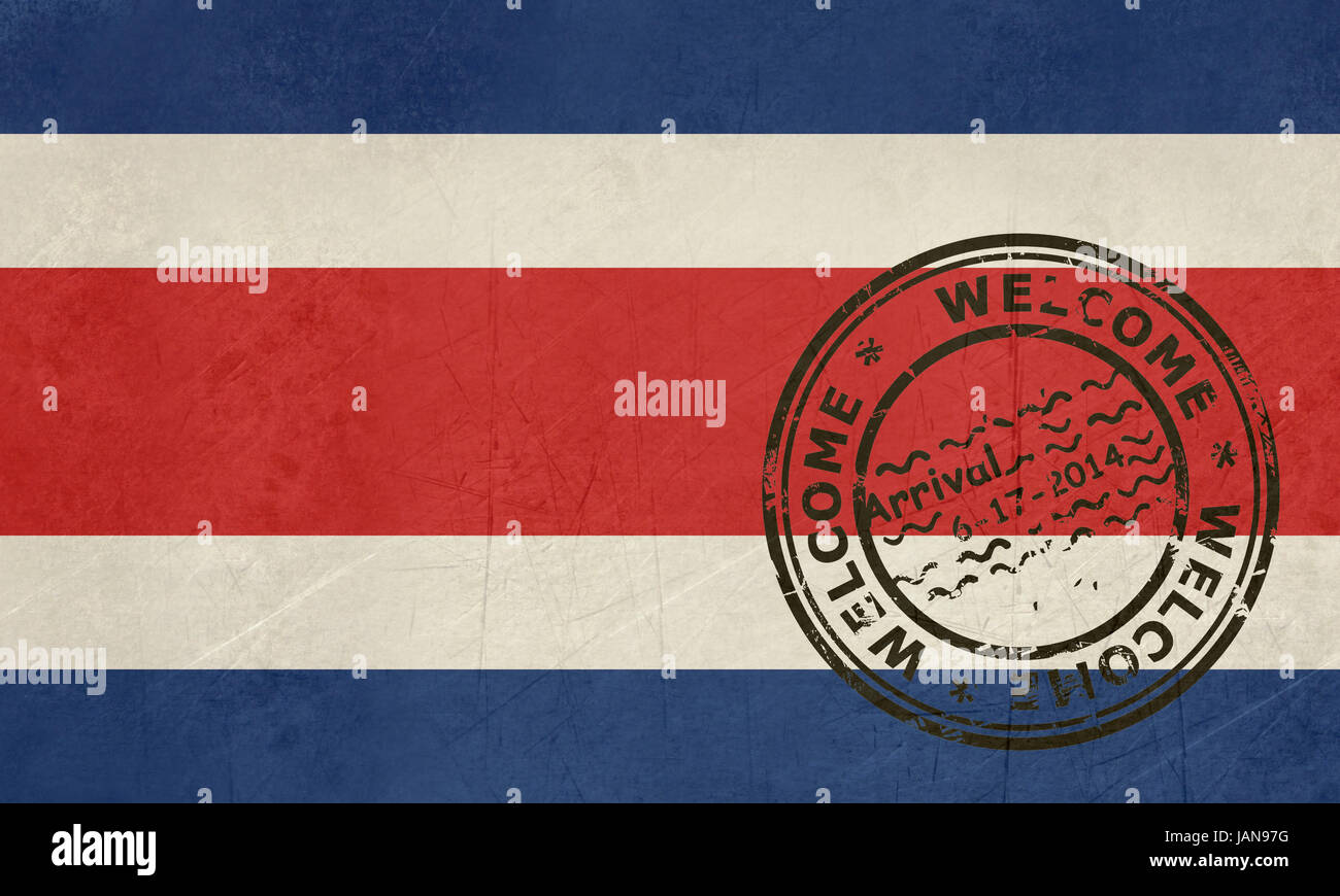 Welcome to Costa Rica flag with passport stamp Stock Photo - Alamy