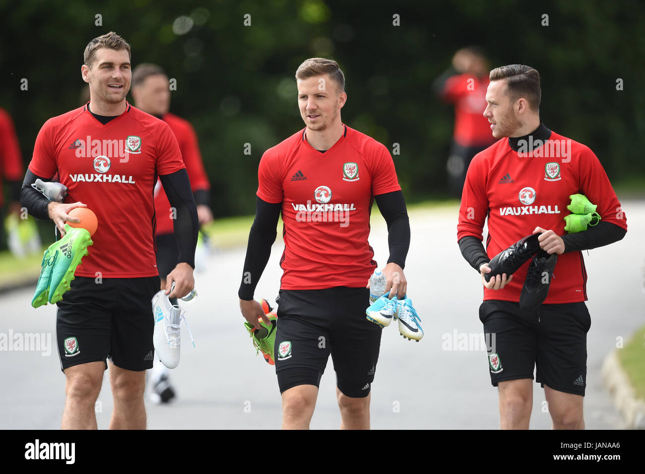Wales' (left to right) Sam Vokes, Lee Evans and Gethin Jones during the ...