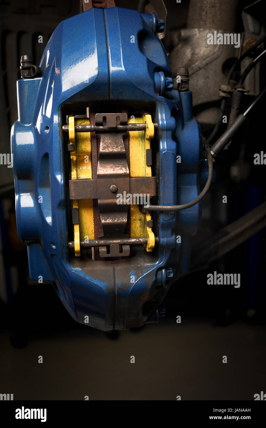 Brake change on BMW M3 to custom sports brakes Stock Photo - Alamy