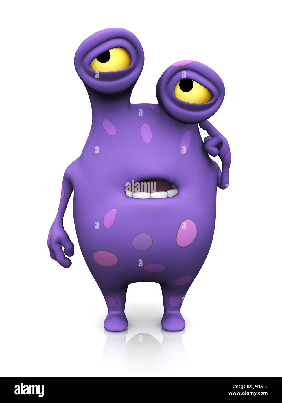 A cute charming cartoon monster looking like he is confused and ...