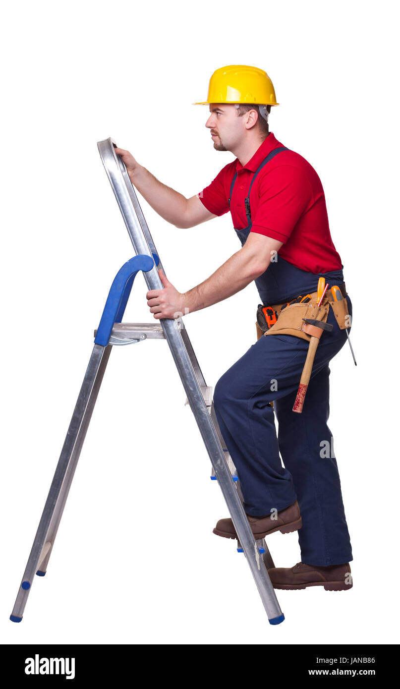 portrait of caucasian handyman isolated on white background Stock Photo ...