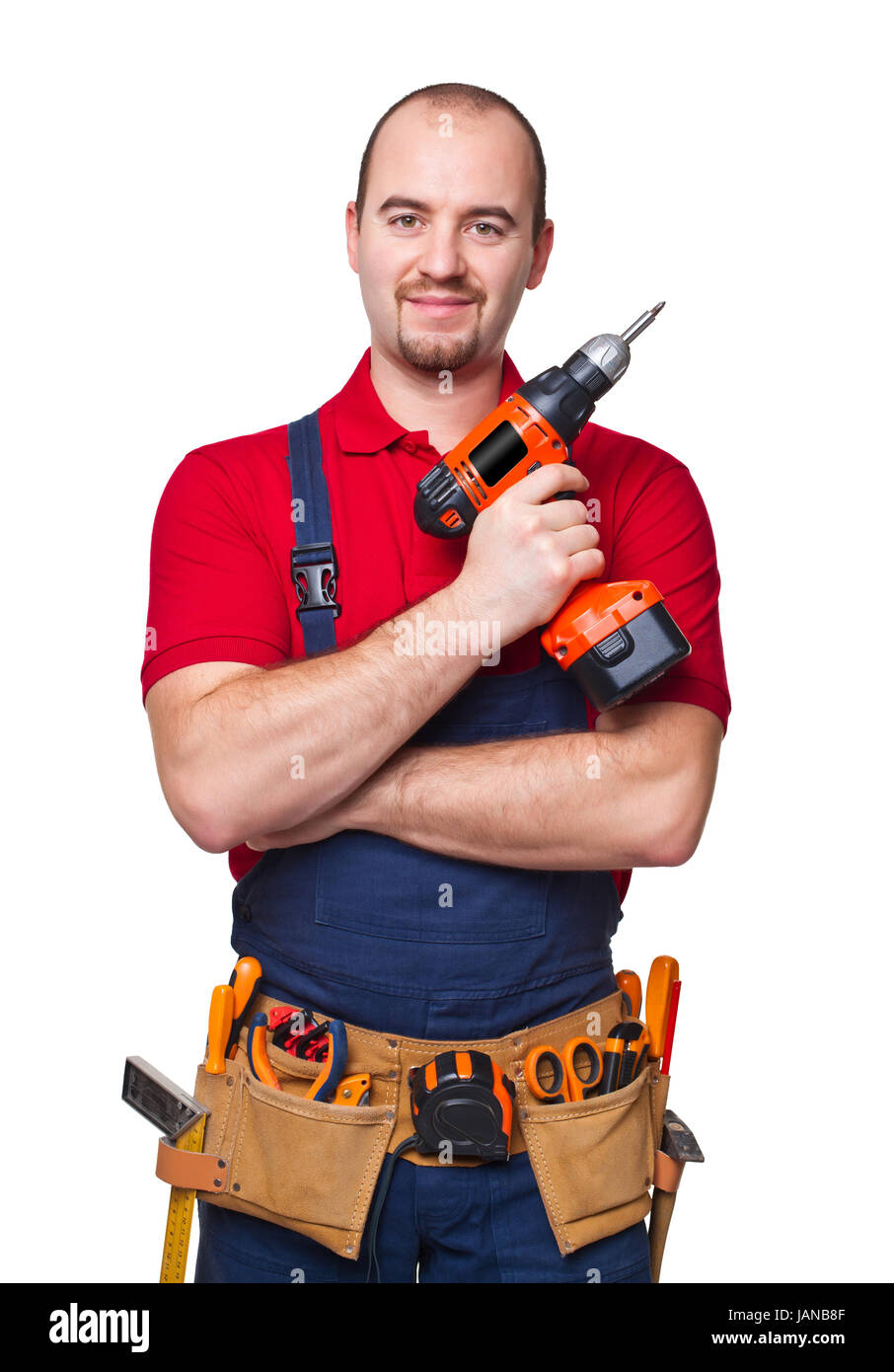 portrait of caucasian handyman isolated on white background Stock Photo ...