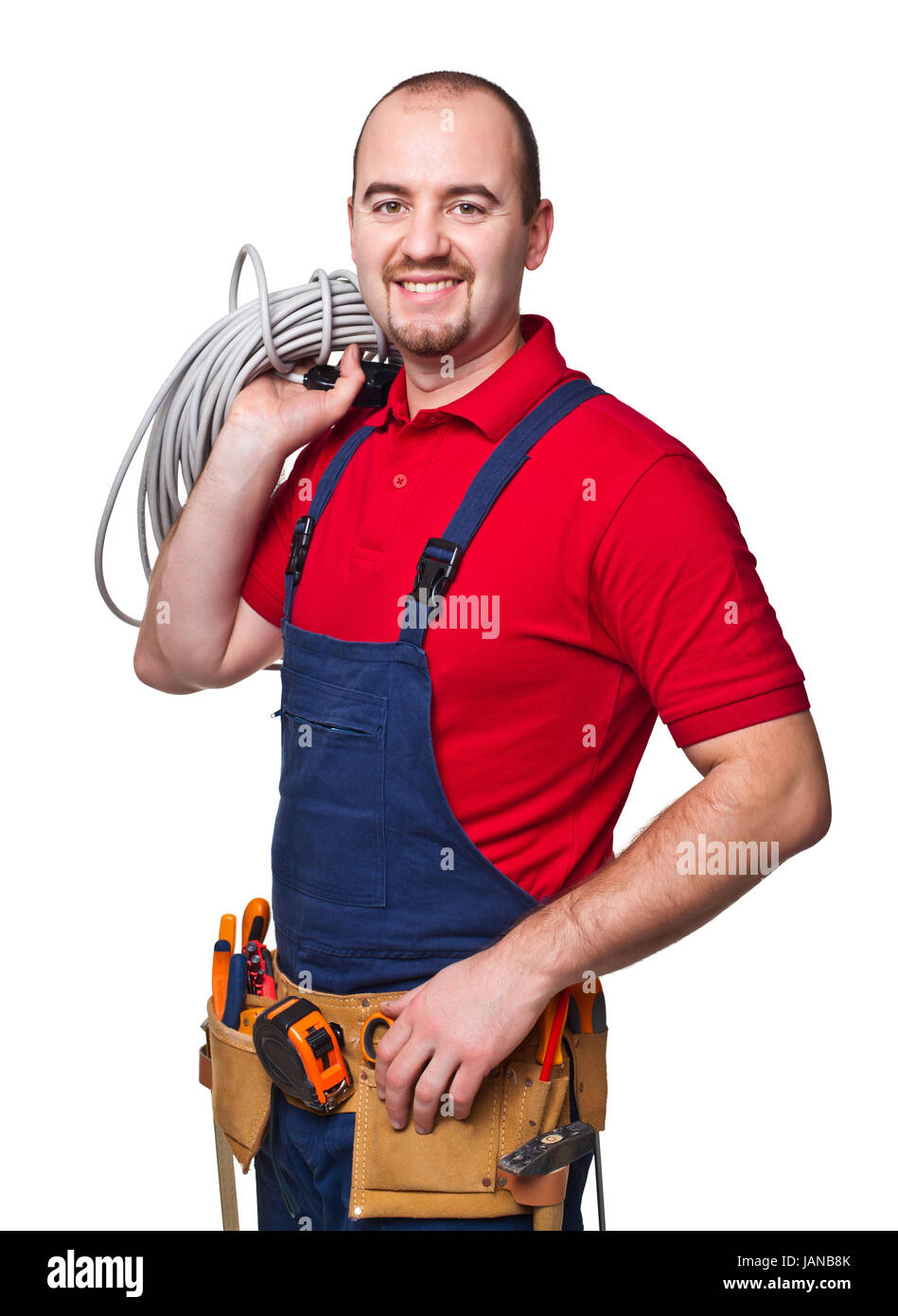 portrait of caucasian handyman isolated on white background Stock Photo ...