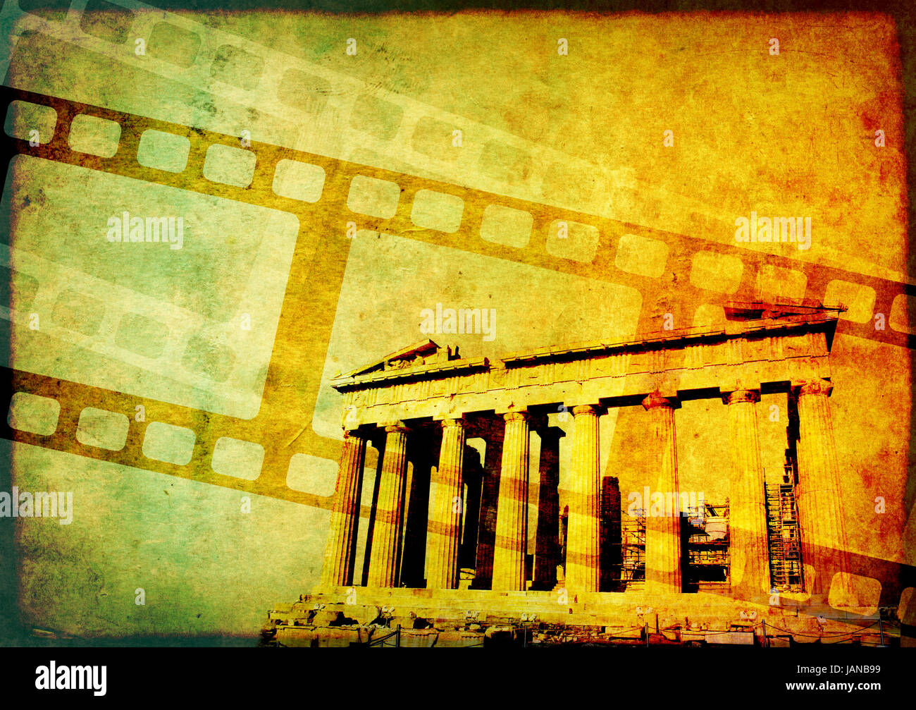 Grunge background with retro filmstrips, famous landmark of Athens ...
